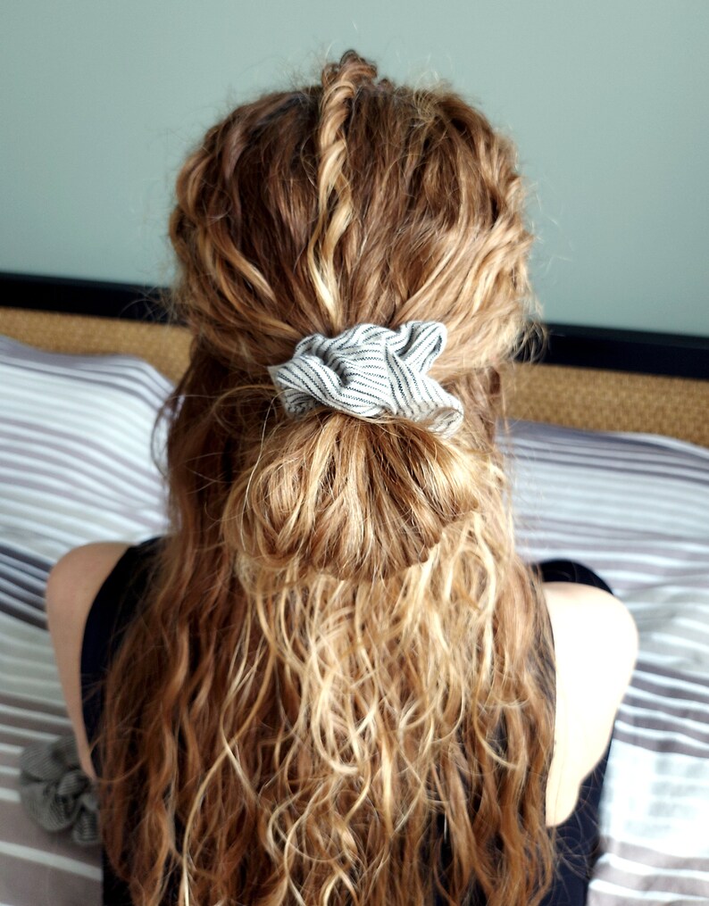 Linen Scrunchie Minimalist Cute Scrunchie Blue Striped Hair Elastic ...