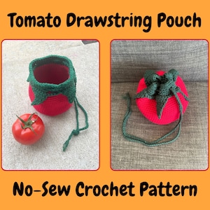 Tomato Fruit Drawstring Bag Crochet Pattern | No-sew Pouch Pattern for ...
