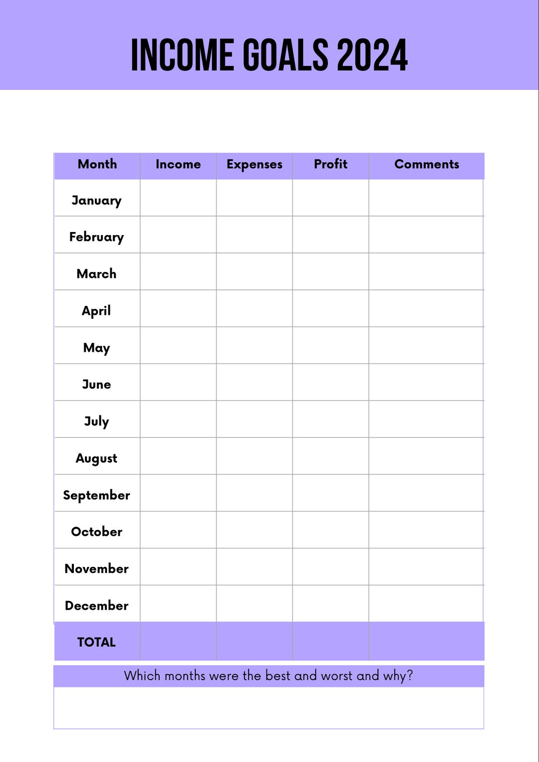 Digital Downloadable Income Goal 2024 New Year Goal Setup Monthly and ...