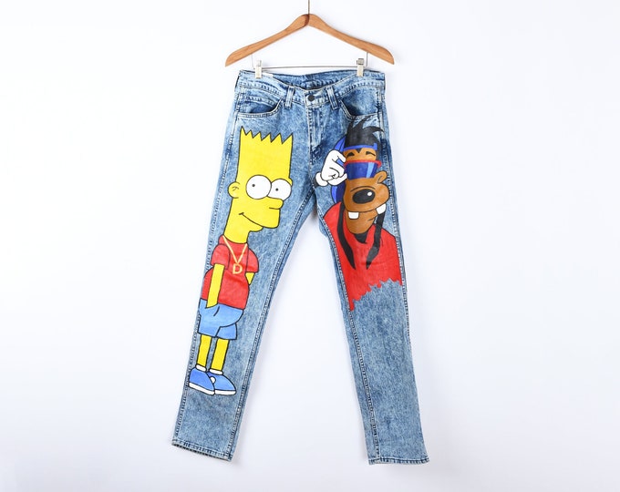 33x32 - Bart Simpson & Max Goofy Jeans - Vintage Painted Denim - Etsy