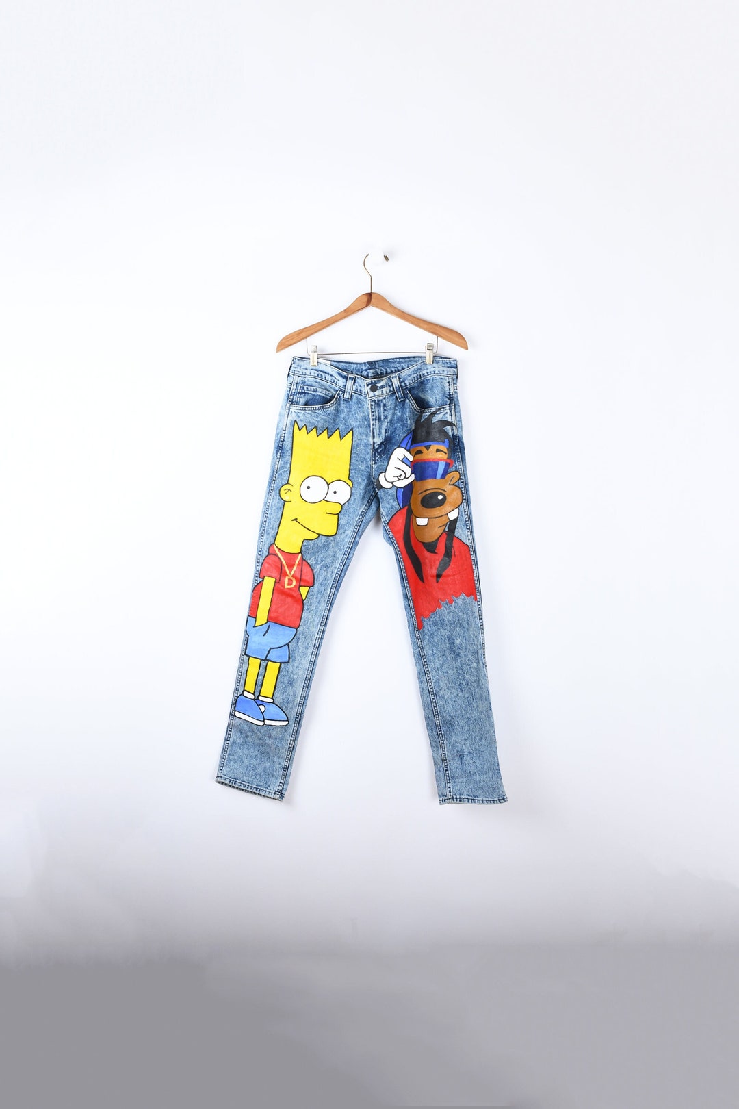 33x32 - Bart Simpson & Max Goofy Jeans - Vintage Painted Denim - Etsy