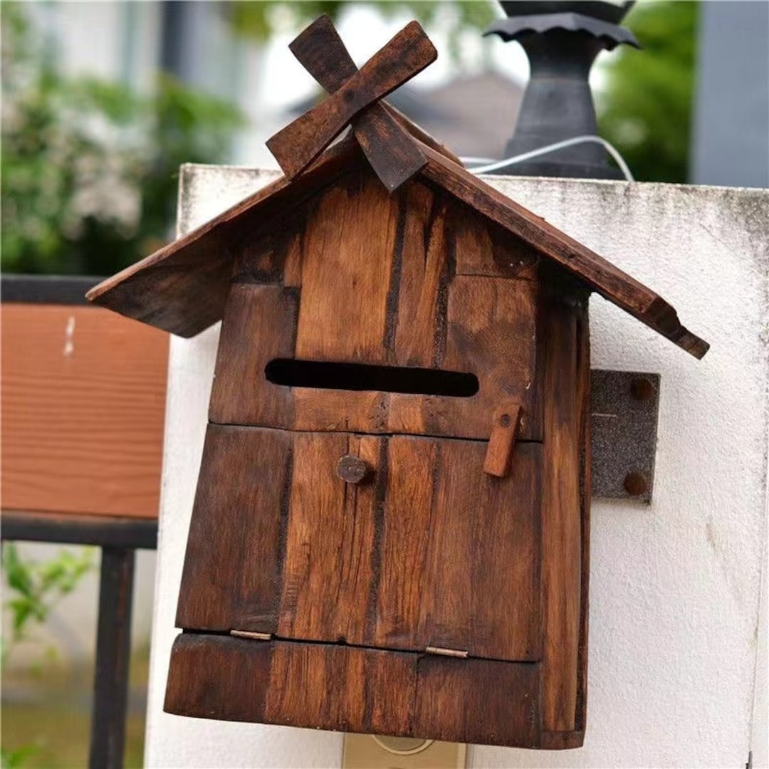 Large Vintage Style Rustic Farmhouse Wooden Mailbox. One of a - Etsy