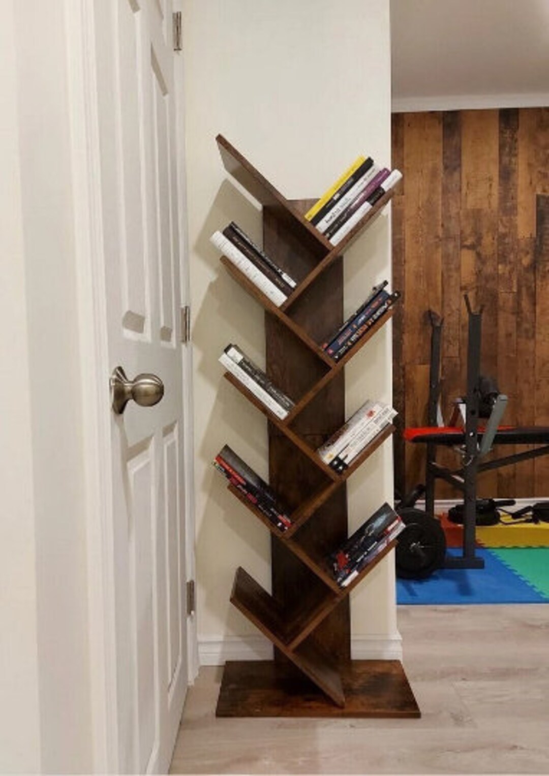 Rustic Tree Bookshelf, Living Room Bookshelf Stand, Dark Brown Bookcase ...