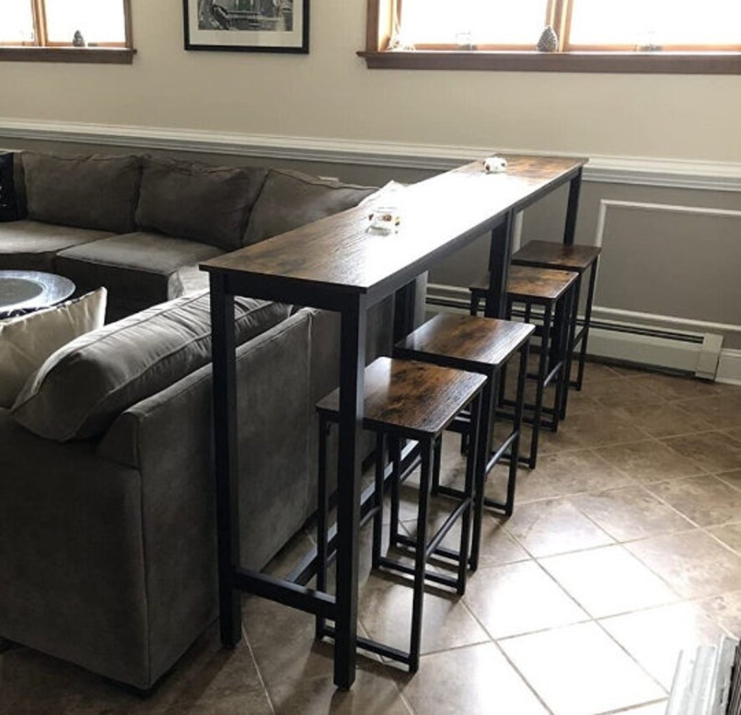 Industrial Bar Table, Kitchen Bar Table With Bar Stools, Rustic Dining ...