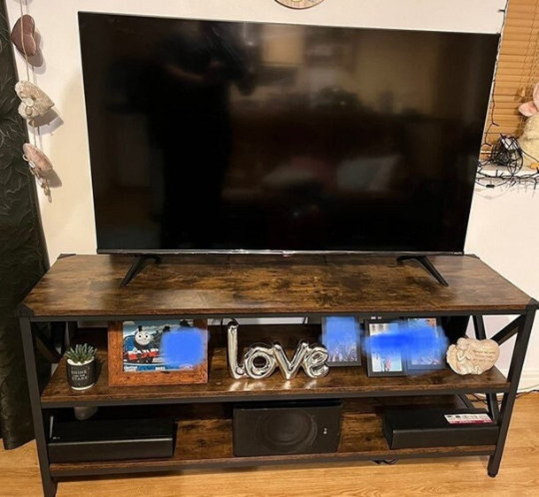 Industrial TV Unit, Large TV Stand, Rustic TV Furniture, Dark Brown ...