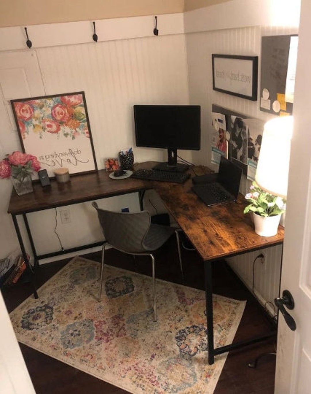 Industrial Corner Desk, L-shaped Computer Desk, Rustic PC Desk, Large ...