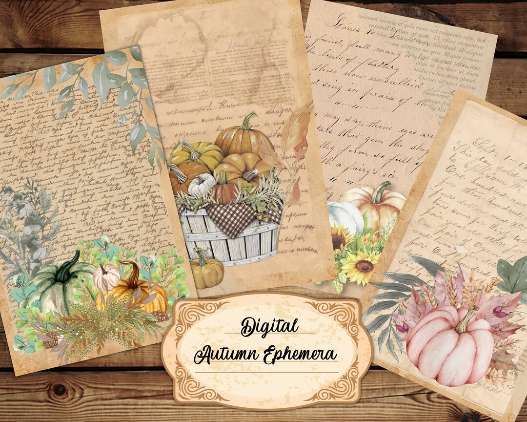 Printable Autumn Ephemera, Printable Pumpkin Ephemera, Vintage Fall ...