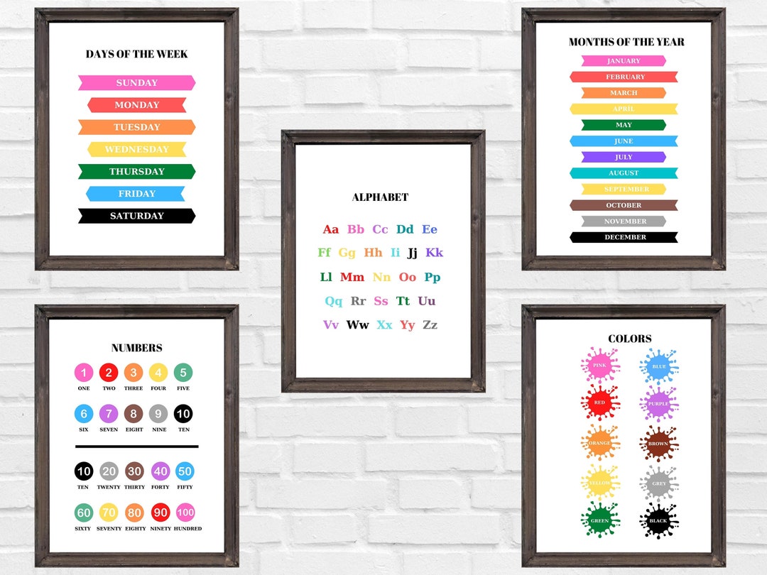 Set of Educational School Posters, 5 Home School Prints, Classroom ...