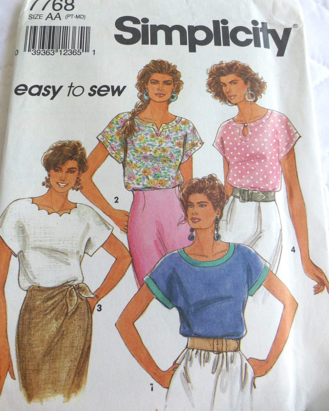 Vintage 1992 Simplicity 7768 Sewing Pattern: Misses' Pullover Tops ...