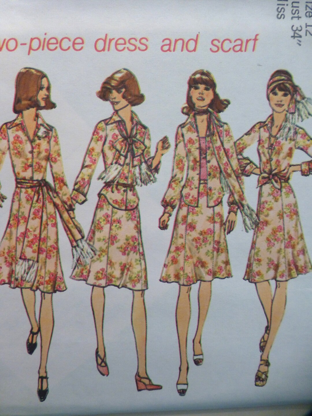 Simplicity Sewing Pattern, Vintage 1975, Two Piece Dress and Scarf, Go ...