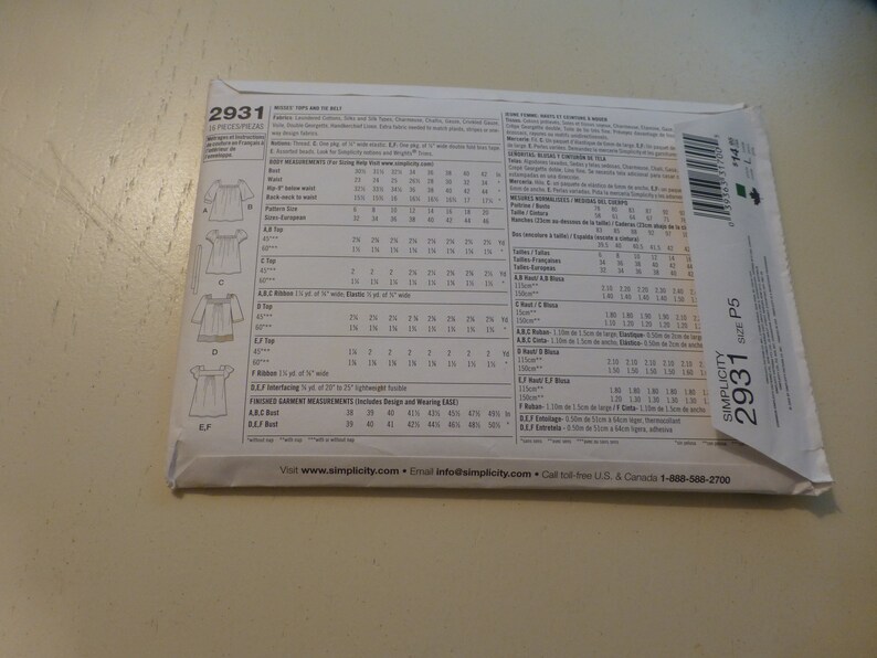 Simplicity Sewing Pattern # 2931, Uncut FF, Misses Square Neck Top With ...