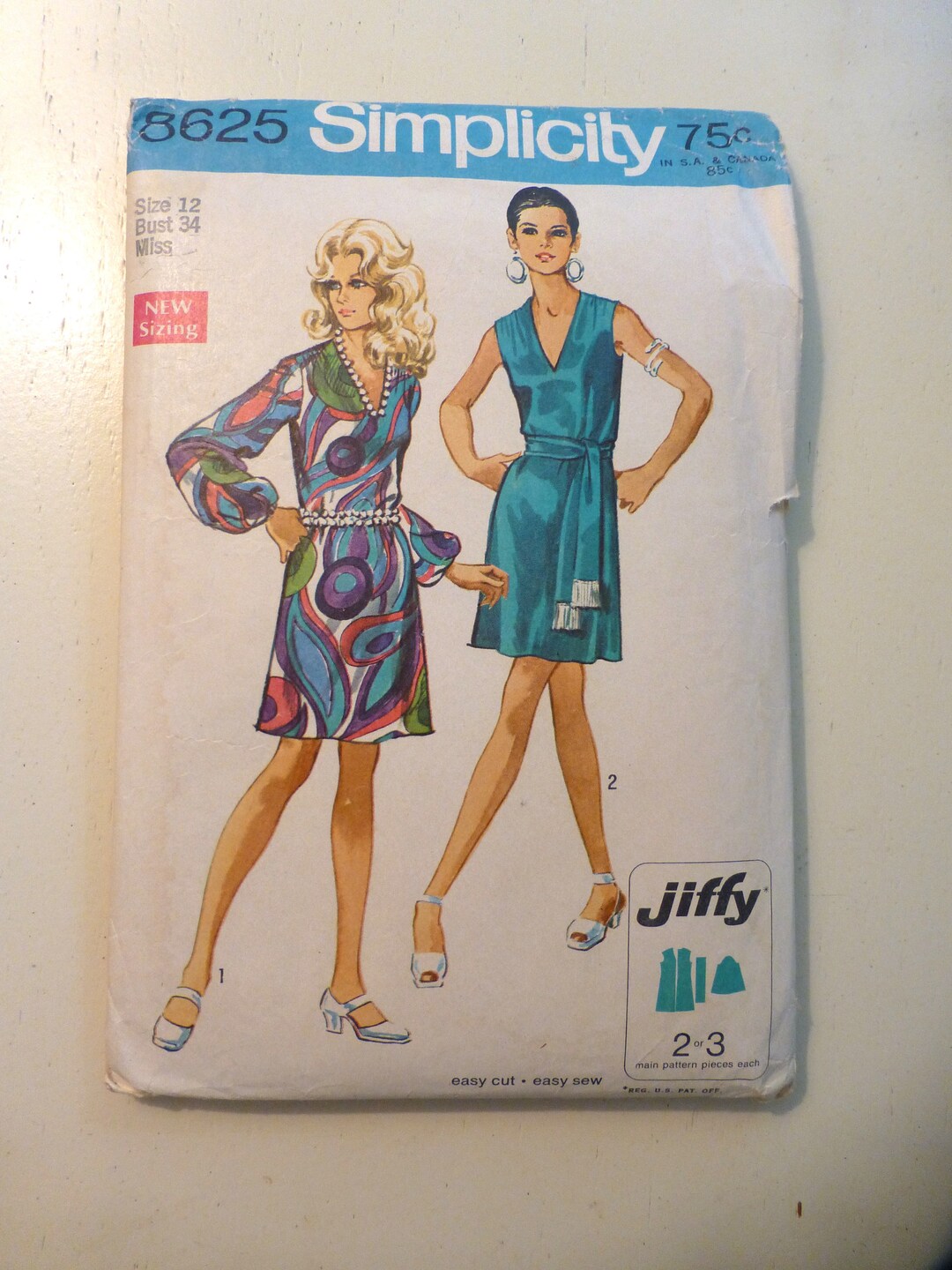 Simplicity Sewing Pattern , Vintage 1969, Classic A-line Dress, Sleeve ...