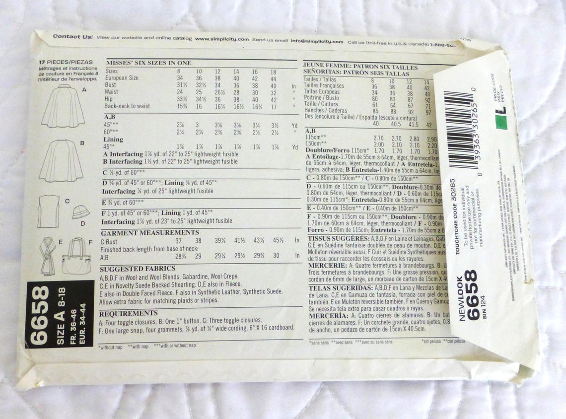 New Look Sewing Pattern 6658, Uncut, Missses Cape Pattern, Hat Pattern ...