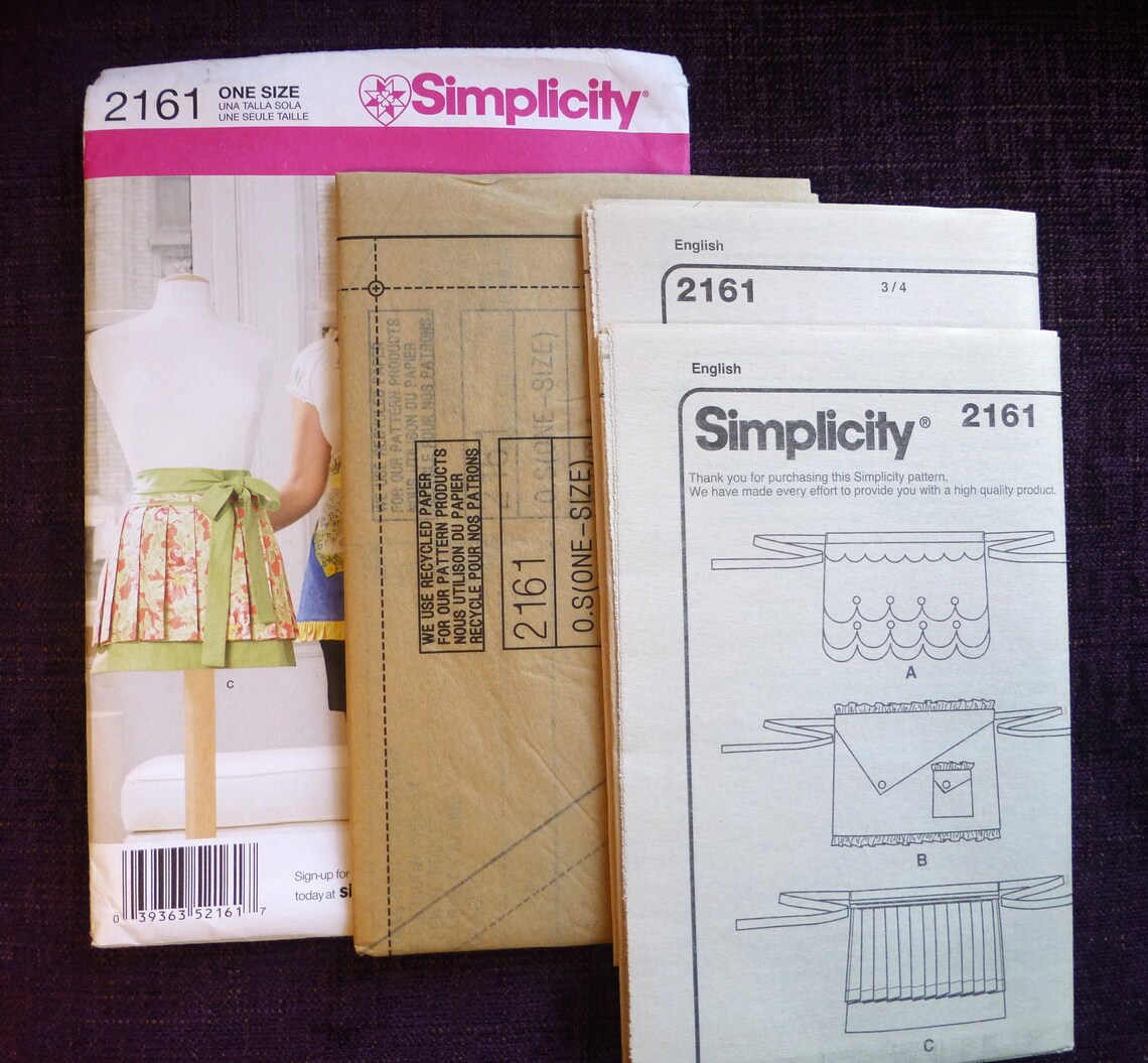 Simplicity Sewing Pattern 2161, Uncut FF, Half Aprons Pleated ...