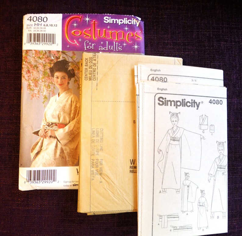 Simplicity Sewing Pattern 4080, Beautiful Geisha Kimono Obi Belt Dickie Bustle Misses Size 6-12 ...
