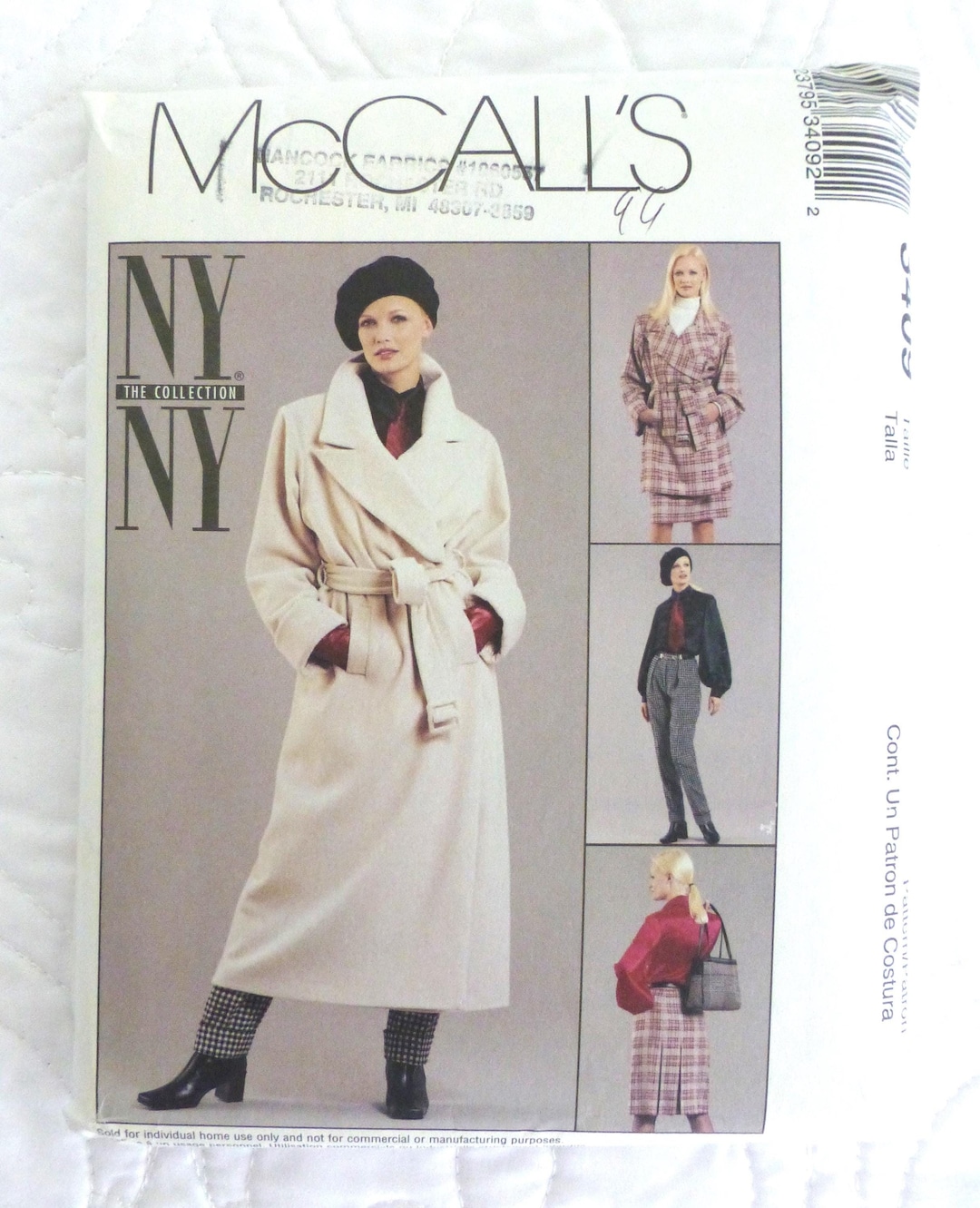 Mccall's Sewing Pattern 3409,uncut, Vintage 2001, NYNY the Collection ...