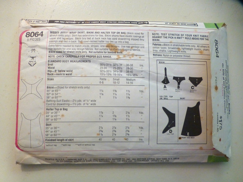 Vintage 1977 Simplicity Sewing Pattern, Jiffy Wrap Skirt, Bikini and ...
