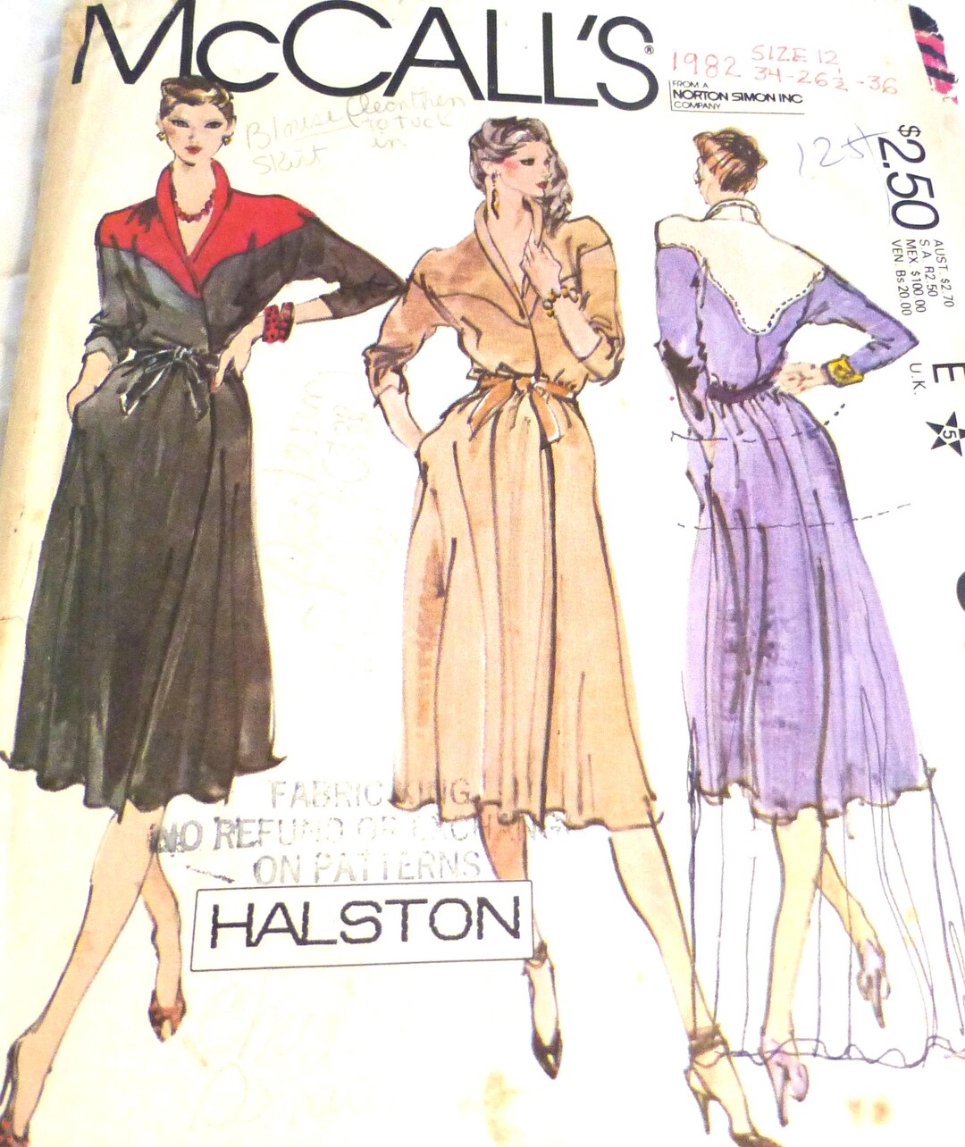 Halston Wrap Dress Sewing Pattern: Vintage 1979 Mccall's 6841, Size 12 ...