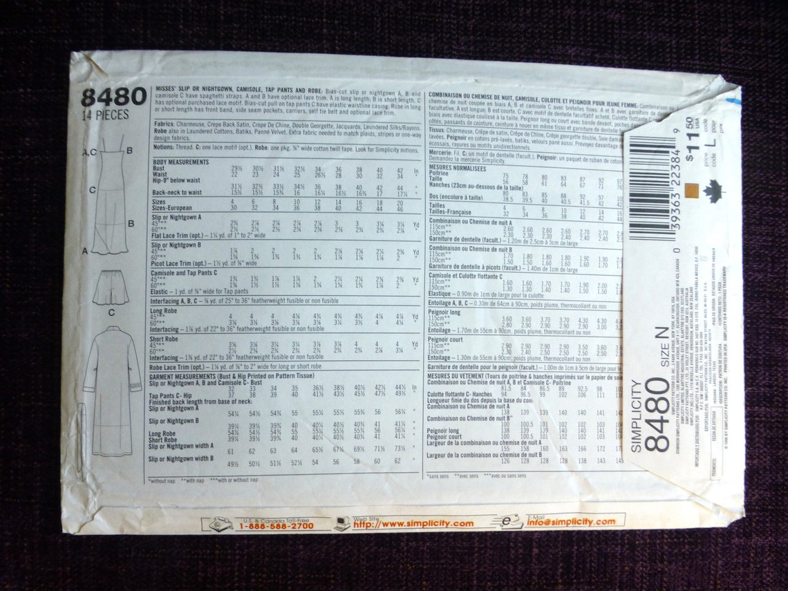 Simplicity Sewing Pattern 8480,uncut FF, Vintage 1998,lingerie Package ...