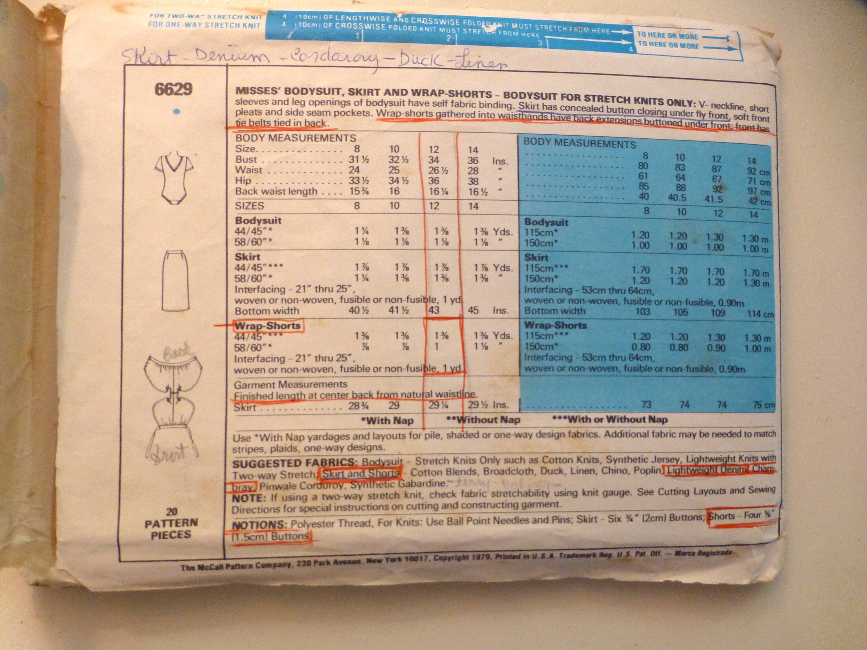 Mccall's Sewing Pattern, Krizia, Vintage 1979, Wrap Shorts, Bodysuit, and Skirt. Pattern Never ...