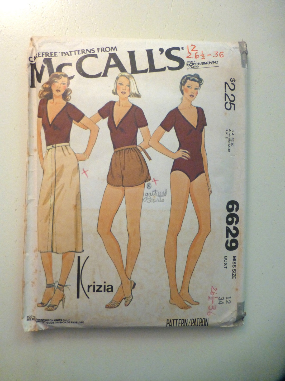 Mccall's Sewing Pattern, Krizia, Vintage 1979, Wrap Shorts, Bodysuit, and Skirt. Pattern Never ...