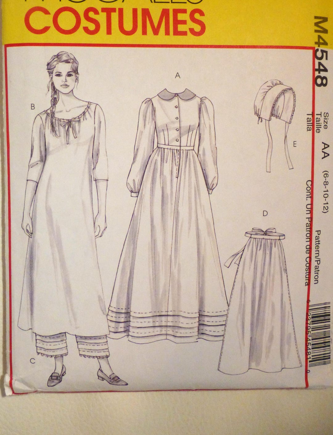 Early American Costume Sewing Pattern - Misses- Mccall's 4548-sizes 6-8 ...