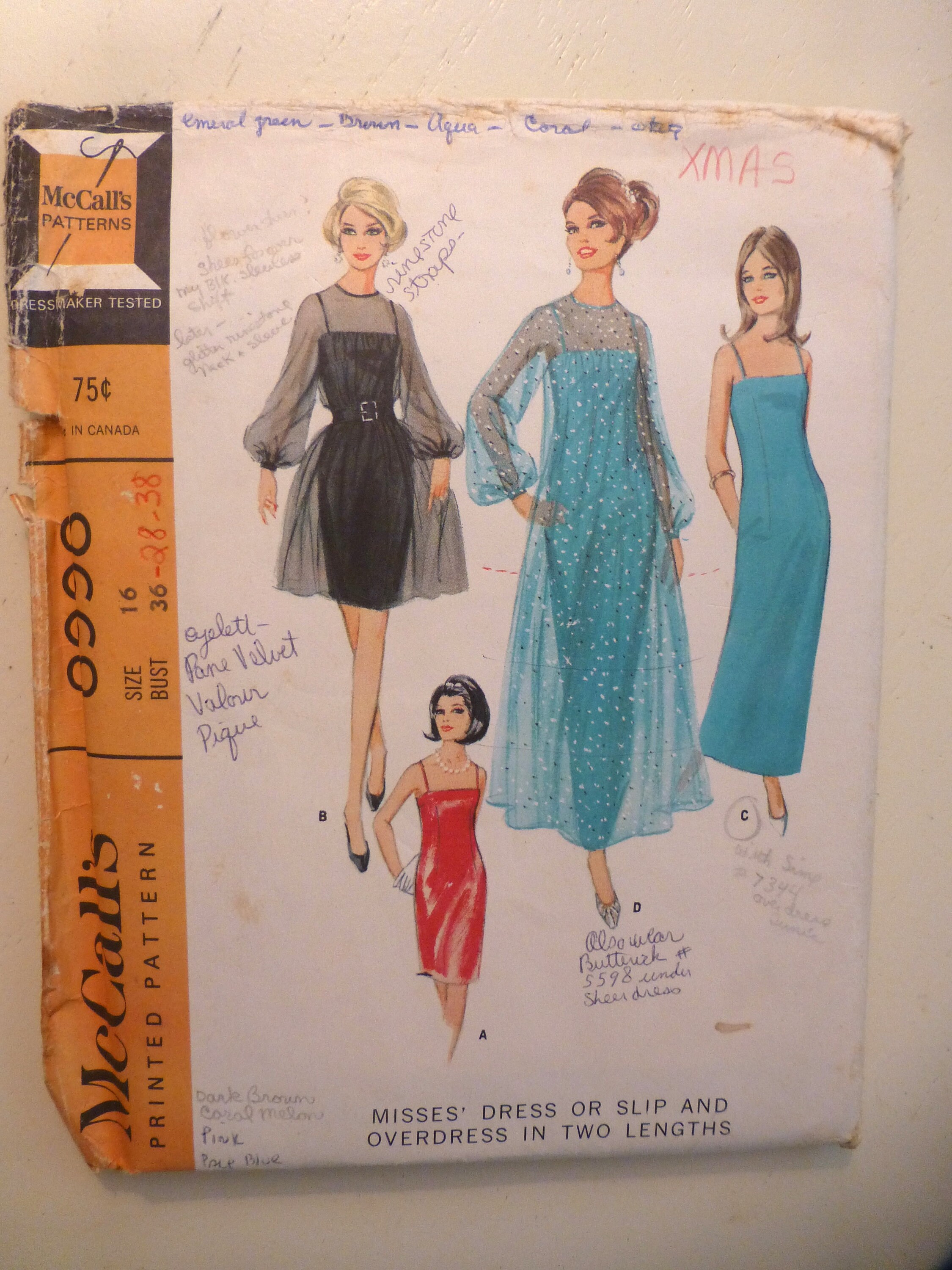 Mccall's Sewing Pattern, Vintage 1967, Slip Dress and Overdress in Two ...