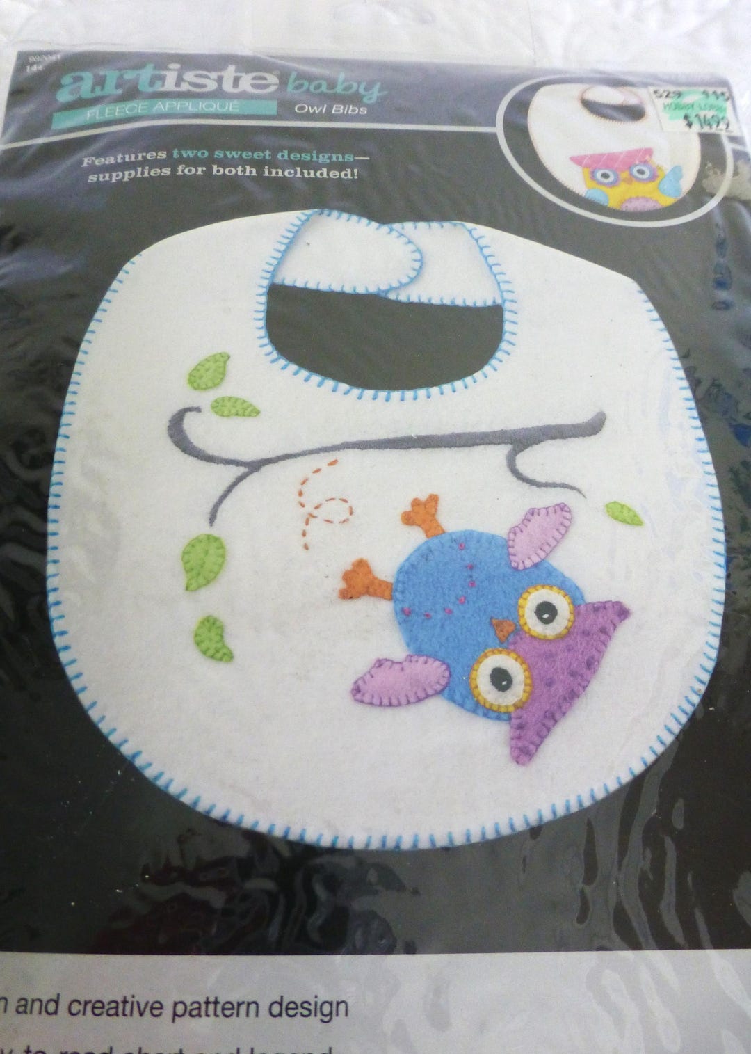 Artiste Fleece Applique' and Embroidery Baby Bibs Kit "owls" Includes ...