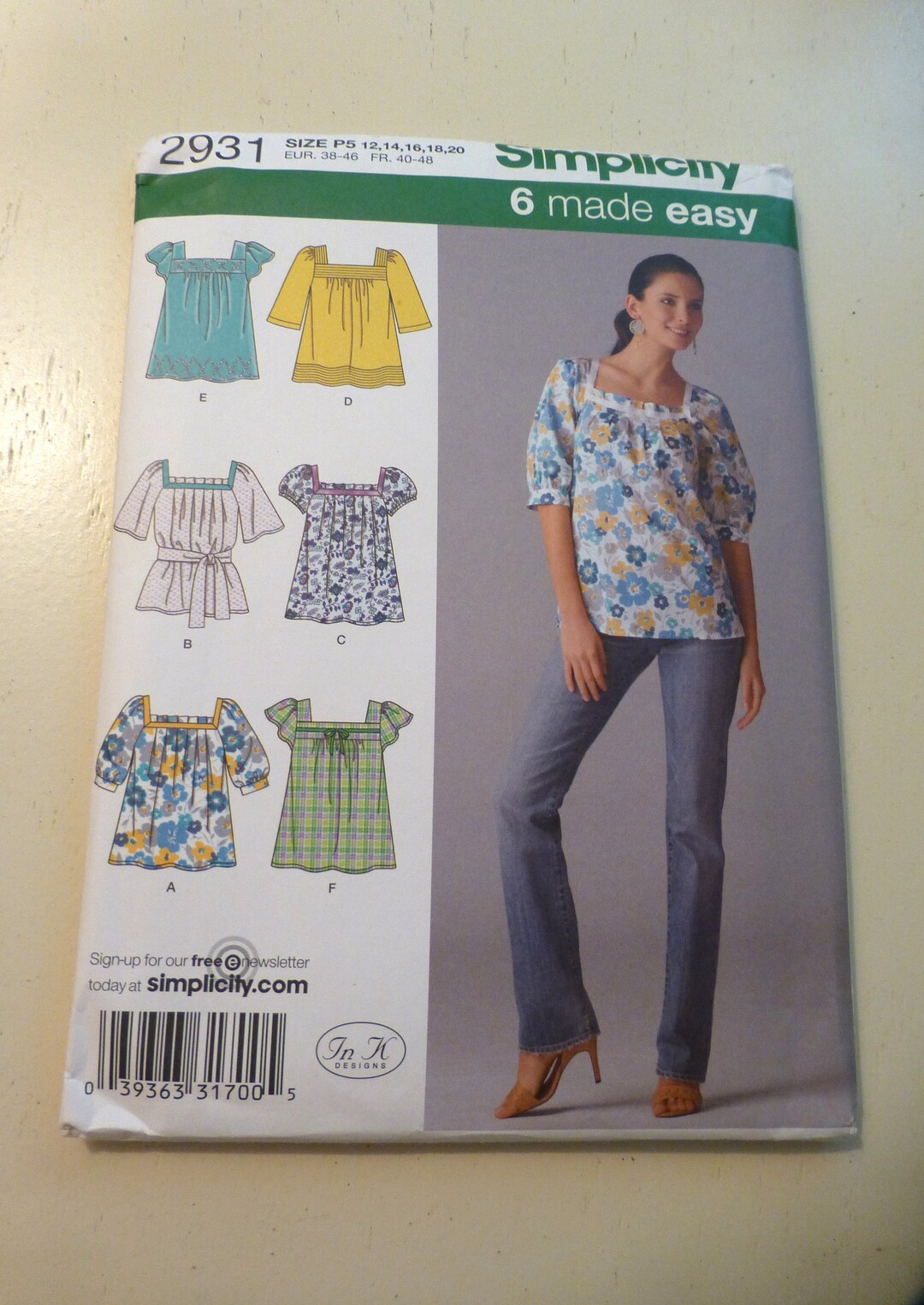 Simplicity Sewing Pattern # 2931, Uncut FF, Misses Square Neck Top With ...