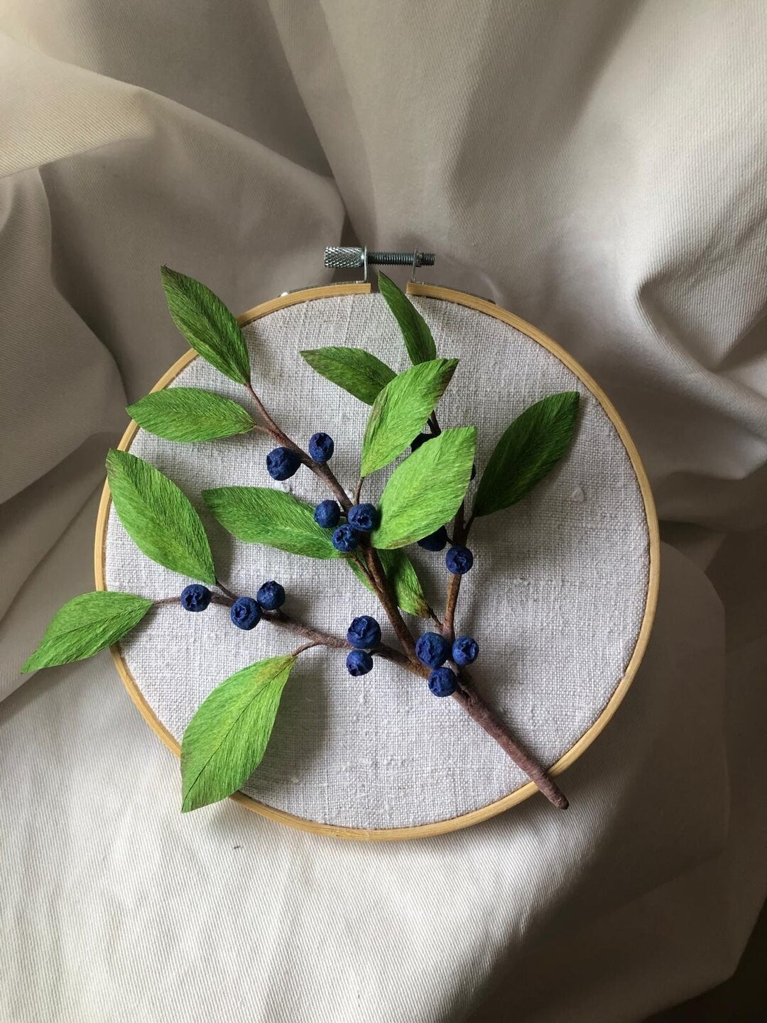 Crepe Paper Blueberry Branch in the Embroidery Frame - Etsy