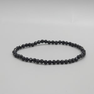 Black Spinel Beaded Minimalist Stretch Bracelet | 4mm Faceted Genuine ...