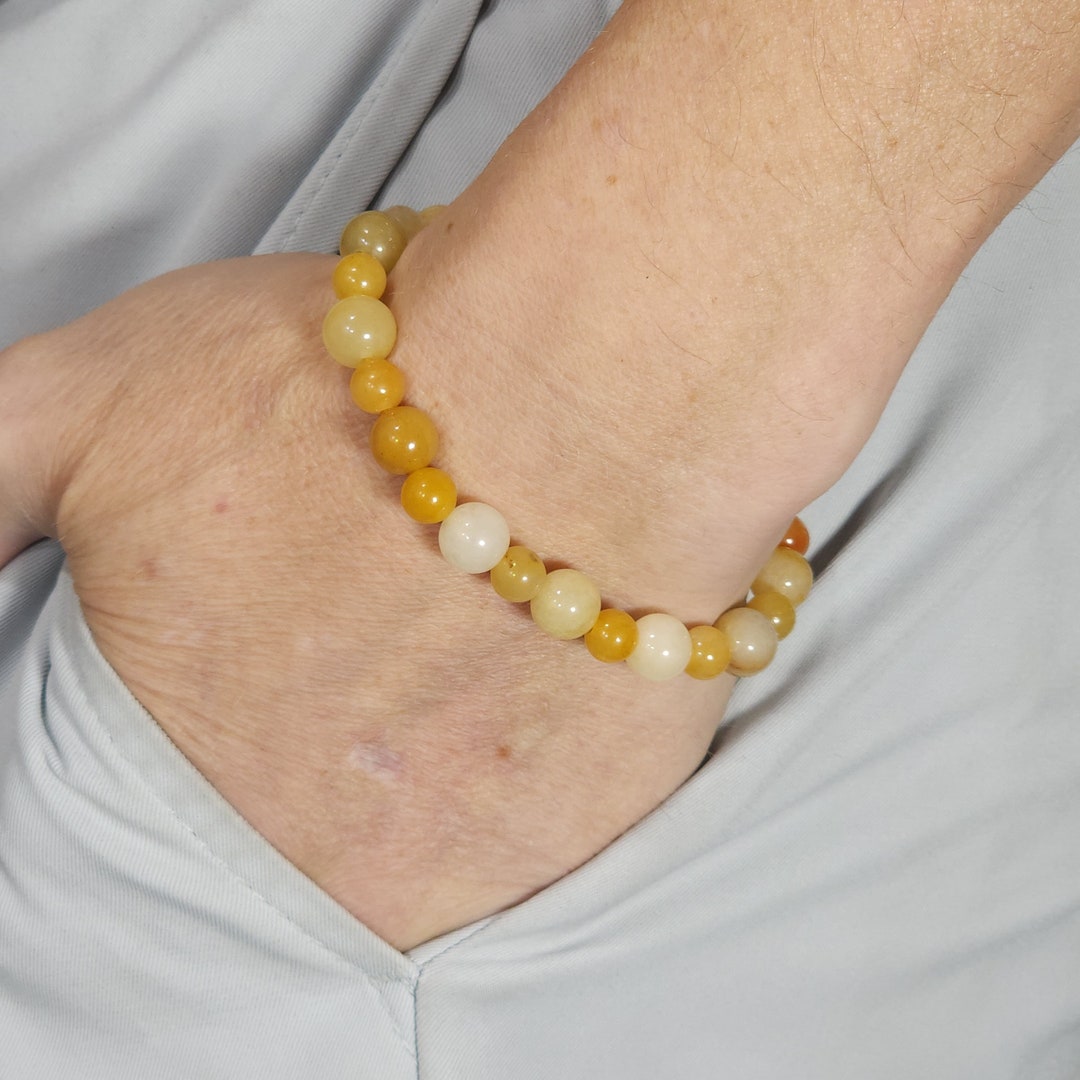 Yellow Topaz & Gold Thread Jade Stretch Bracelet | 8mm/6mm Genuine ...