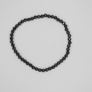 Black Spinel Beaded Minimalist Stretch Bracelet | 4mm Faceted Genuine ...
