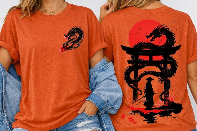 Japanese Dragon Samurai T-shirt, White Streetwear Graphic Tee, Japan ...