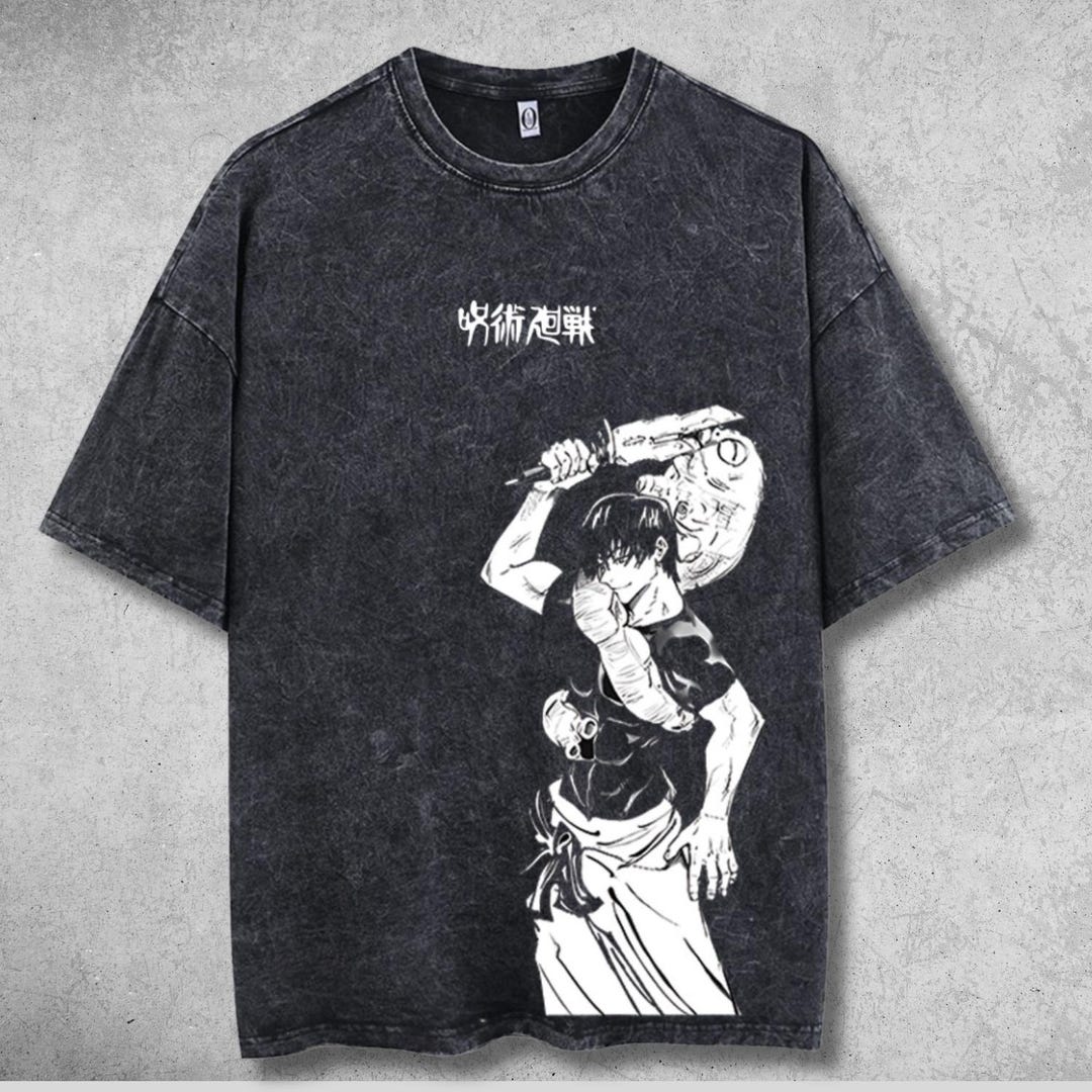 Retro Anime Print Washed T-shirt,distressed Retro T-shirt, Anime Shirt ...