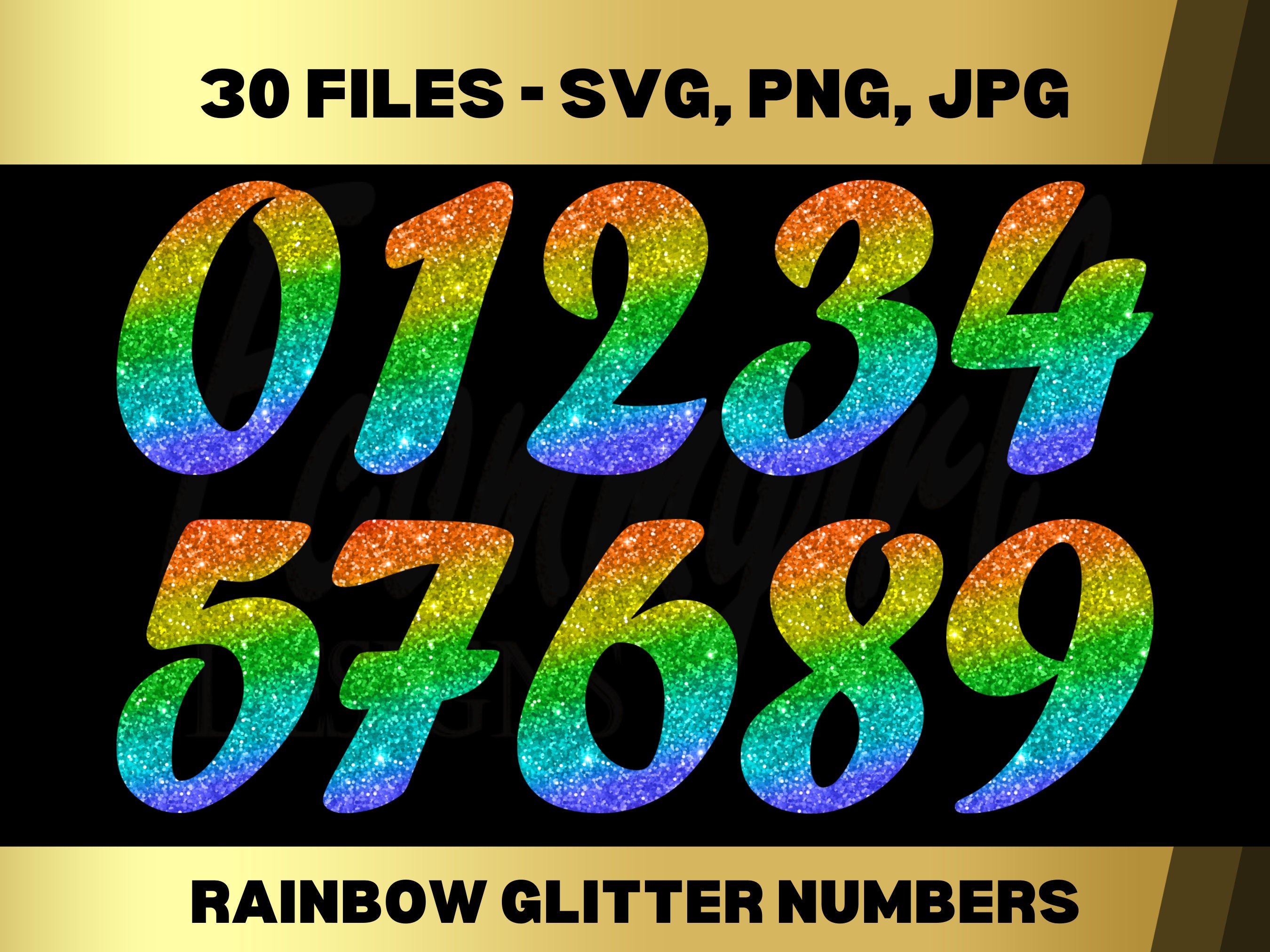 Bright Rainbow Ombre Glitter Numbers Number Clip Art Instant - Etsy