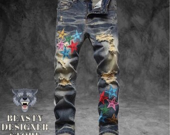 Star Pattern Jeans - Etsy