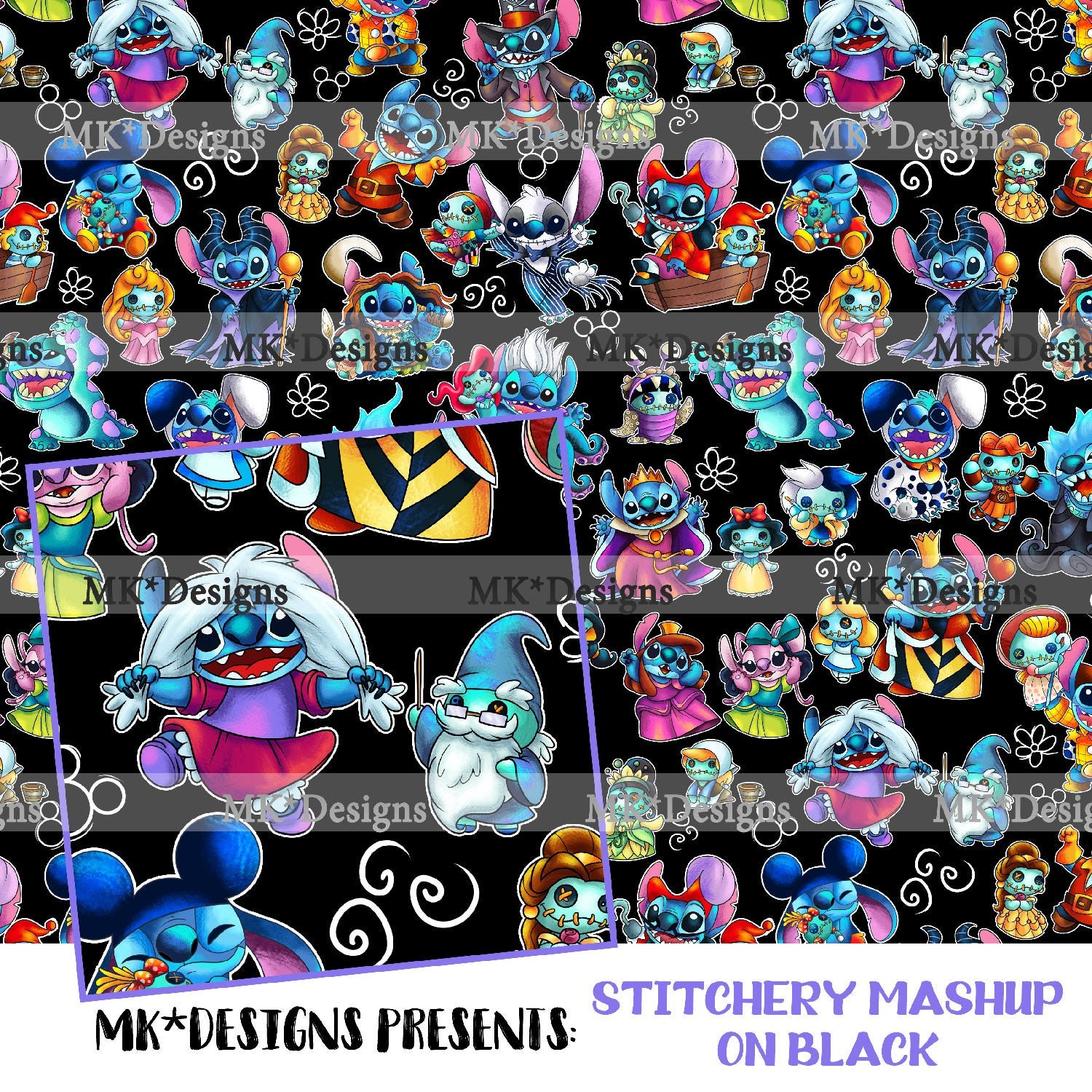 Stitchery Mashup on Black Seamless Digital Pattern - Etsy