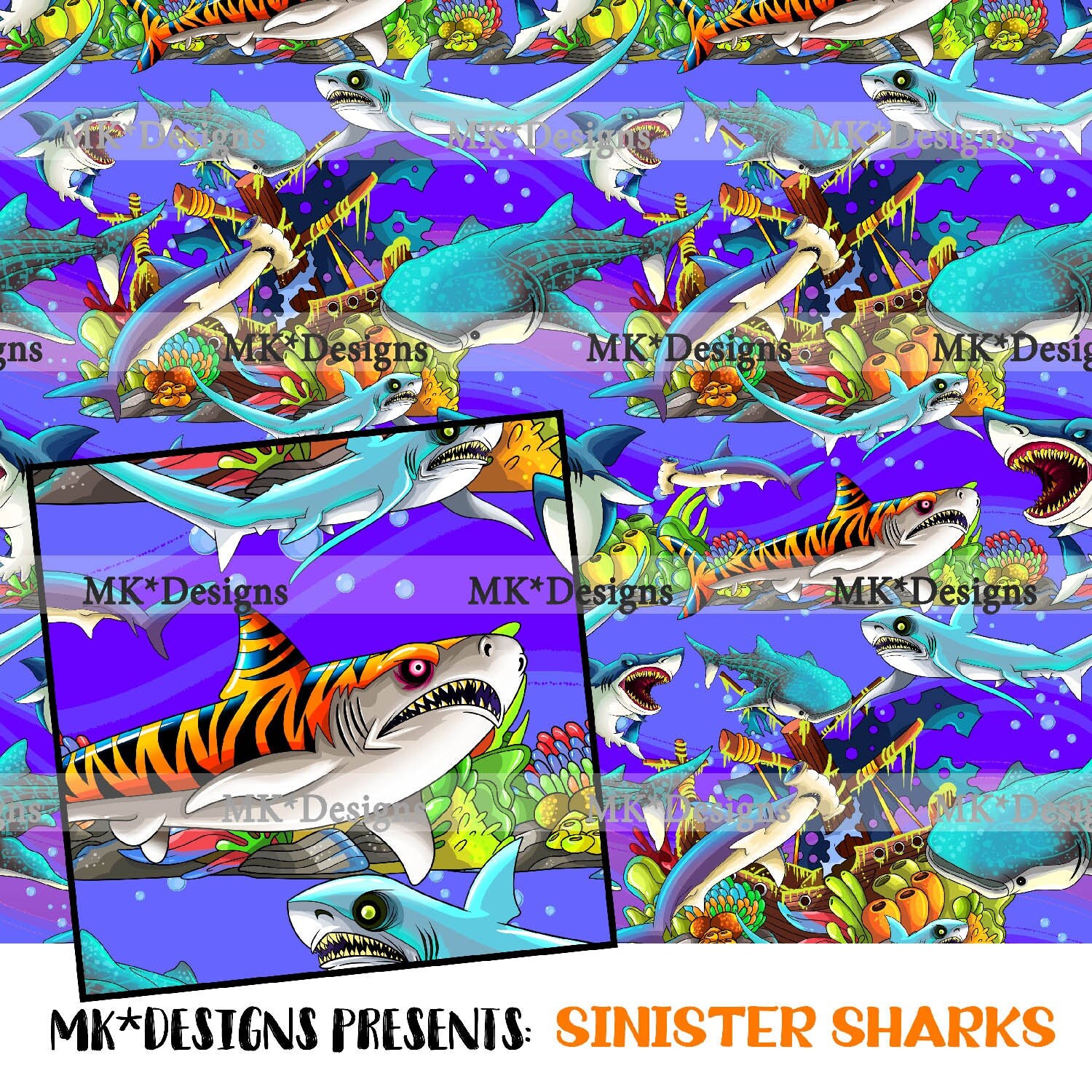 Sinister Sharks Seamless Digital Pattern - Etsy