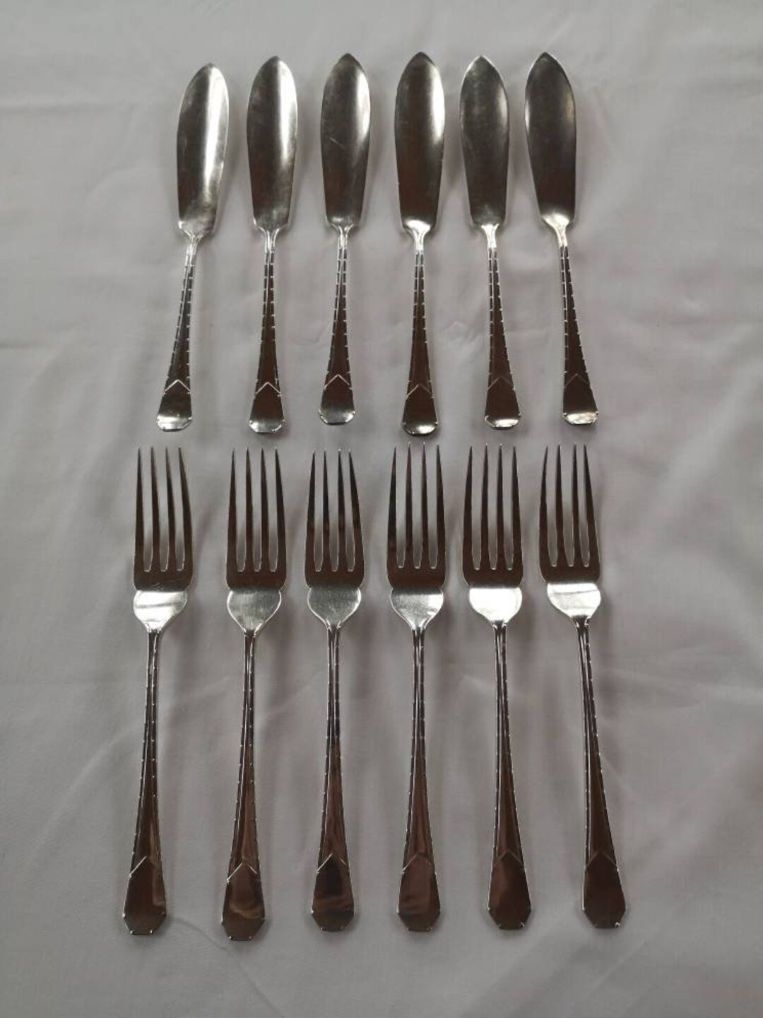 Edwardian Silver Plated 12 Piece Fish Knife / Bone Marrow Scoop & Fork ...