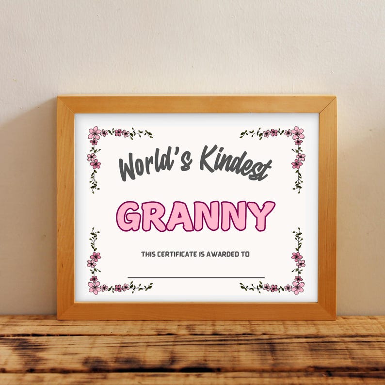 World's Kindest Granny Perfect Printable, Gorgeous Gift From Grateful ...