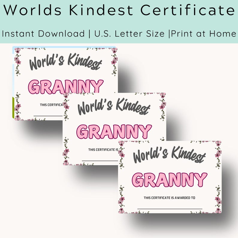 World's Kindest Granny Perfect Printable, Gorgeous Gift From Grateful ...