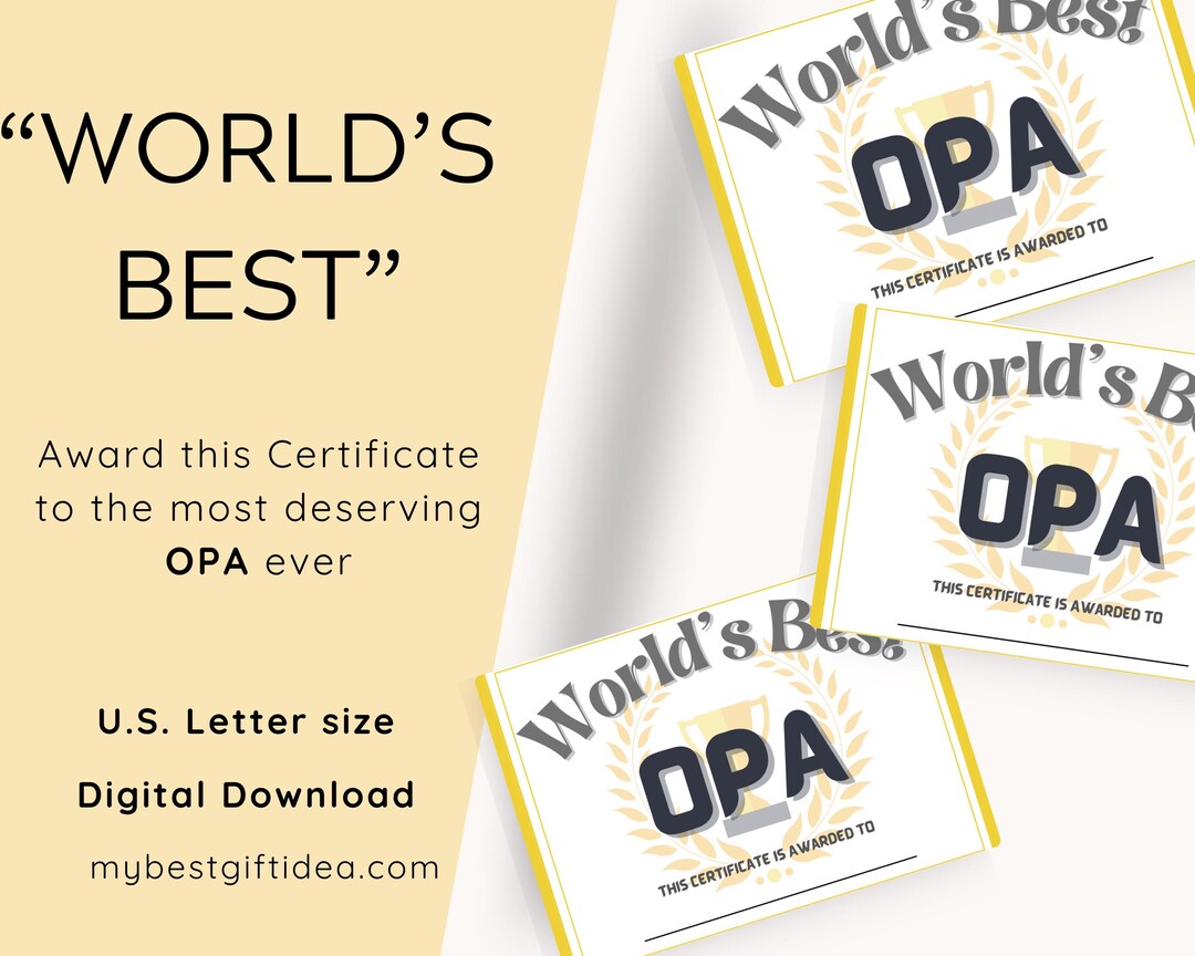 World's Best Opa! Perfect Printable, Gorgeous Gift From Grateful Kids ...