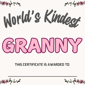 World's Kindest Granny Perfect Printable, Gorgeous Gift From Grateful ...