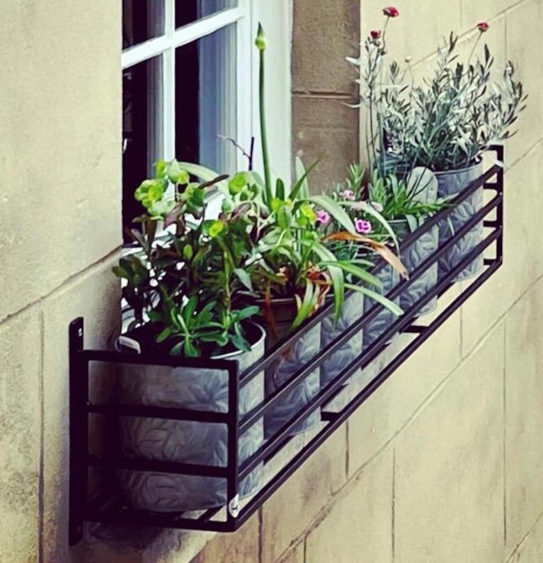 120cm Contemporary Window Box Straight Bars Wall Mounted Metal Planter ...