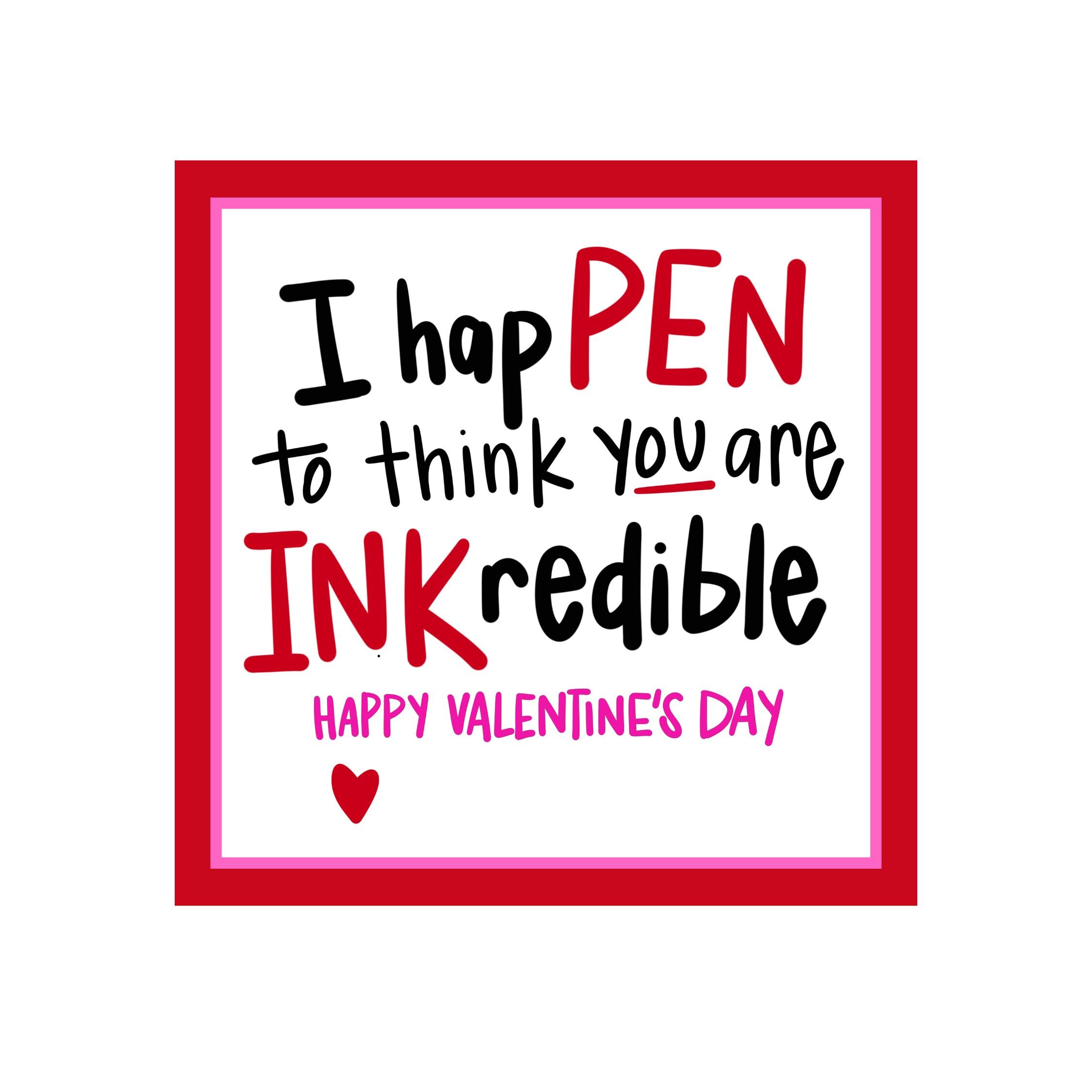 Pen & Ink Valentine's Day Printable: Teacher, Student, Pen Gift Tag ...