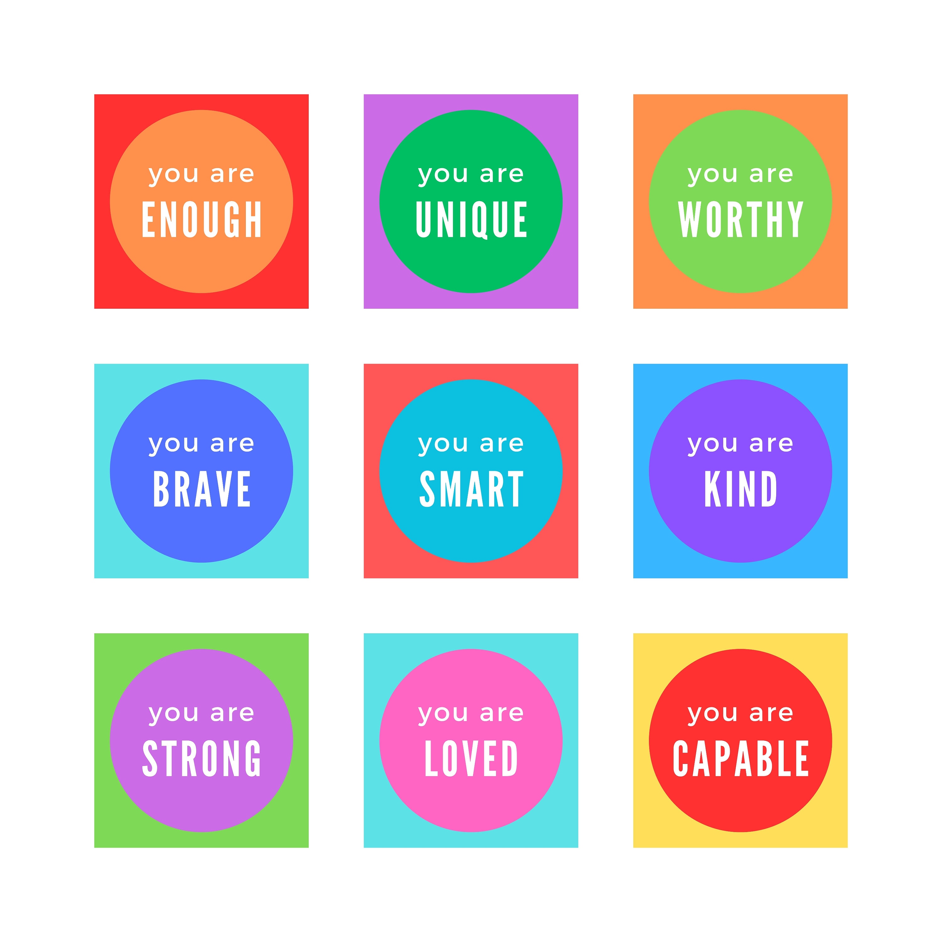 Affirmation Cards - “I Am” Colorful Circle Printable Positive Quote ...