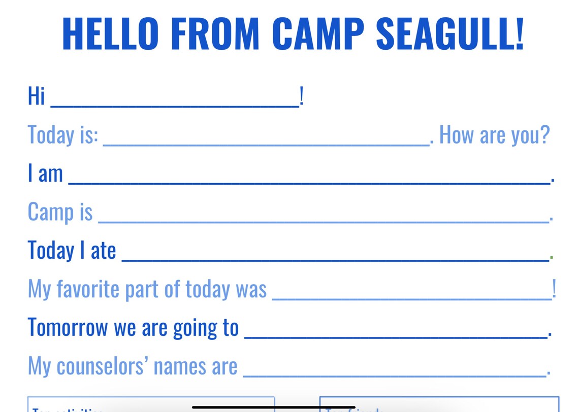 Camp SEAGULL Printable Letter, Summer Camp Letter, Stationery, Template ...