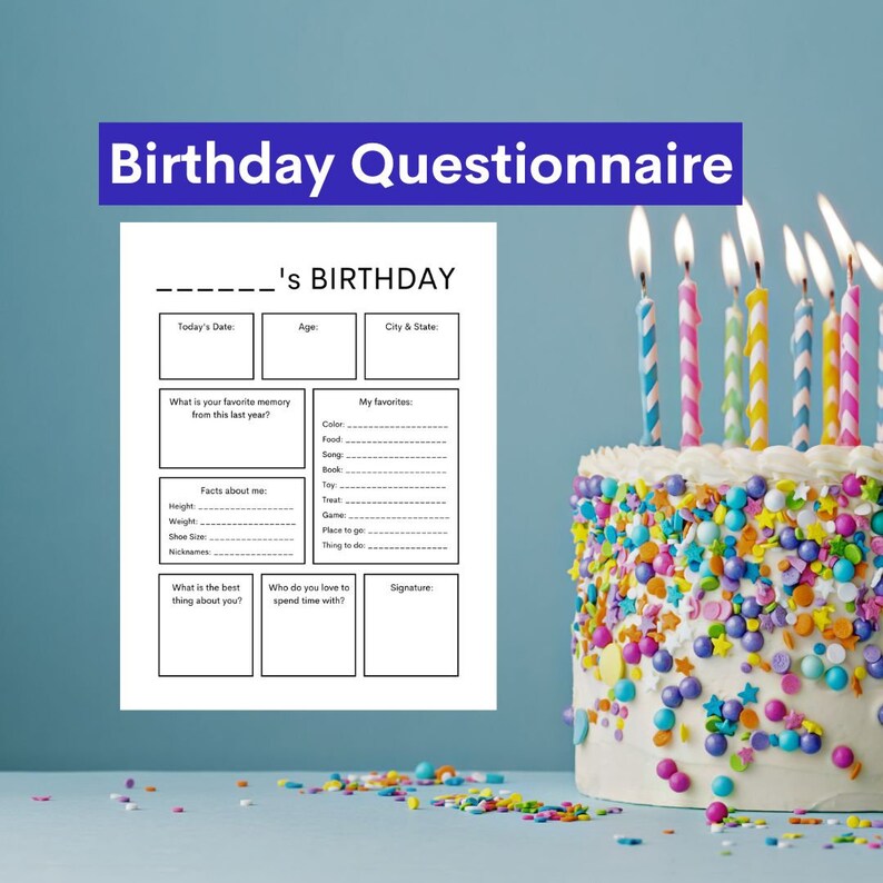 Kid's Birthday Questionnaire Printable, Fill-in-the-blank, Interview ...