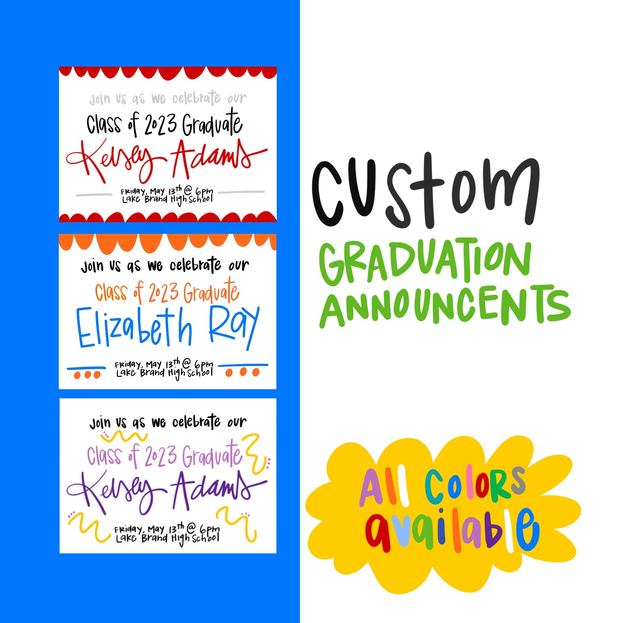 Custom Graduation Announcement High School, College, University Handwritten Commencement ...